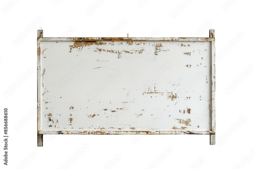 Vintage metal sign with rust and chipped paint on a white background ...