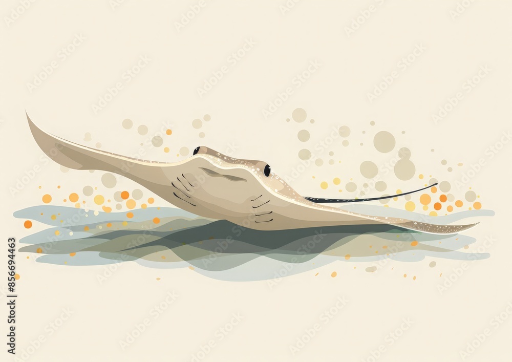 Stylized illustration of a stingray swimming through the ocean. Image ...