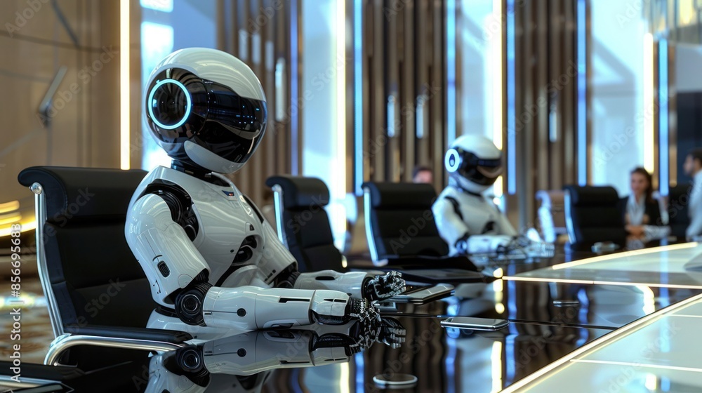 Futuristic Robots in Modern Corporate Boardroom - Advanced robots ...