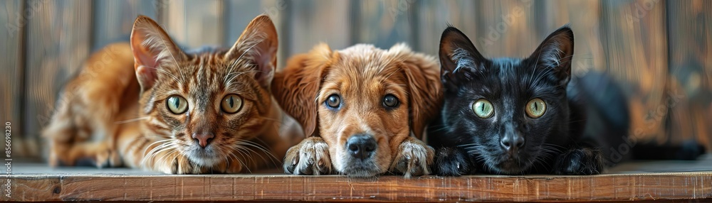 medium shots , Cute dogs and cats over white horizontal website banner ...
