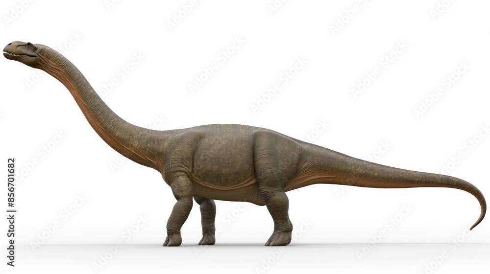Realistic 3D rendering of a long-necked dinosaur on a white background ...