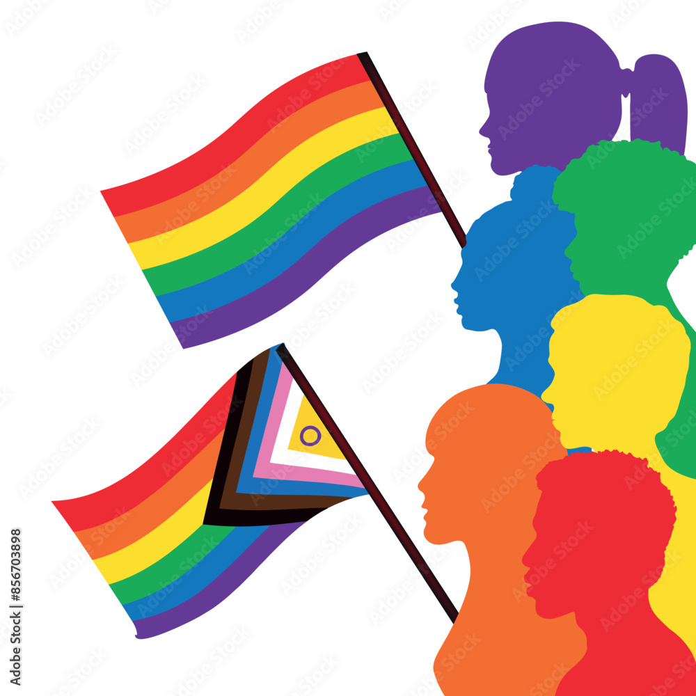 People Raising Waving Intersex Progress Pride Flag And New Lgbtq Pride