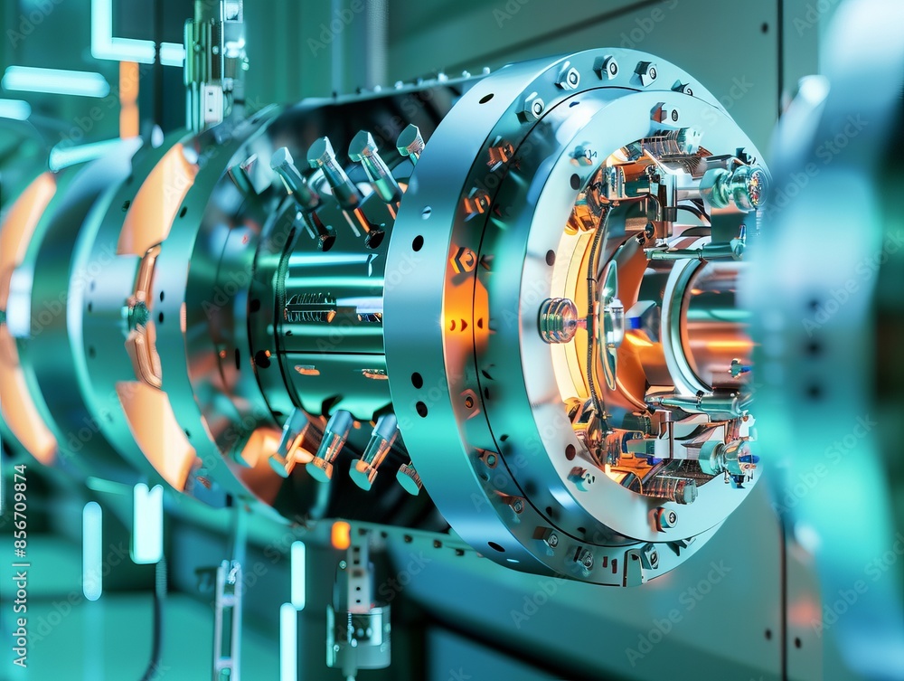 Innovative synchrotron light particle accelerators, collision studies, side view, emphasizing ...