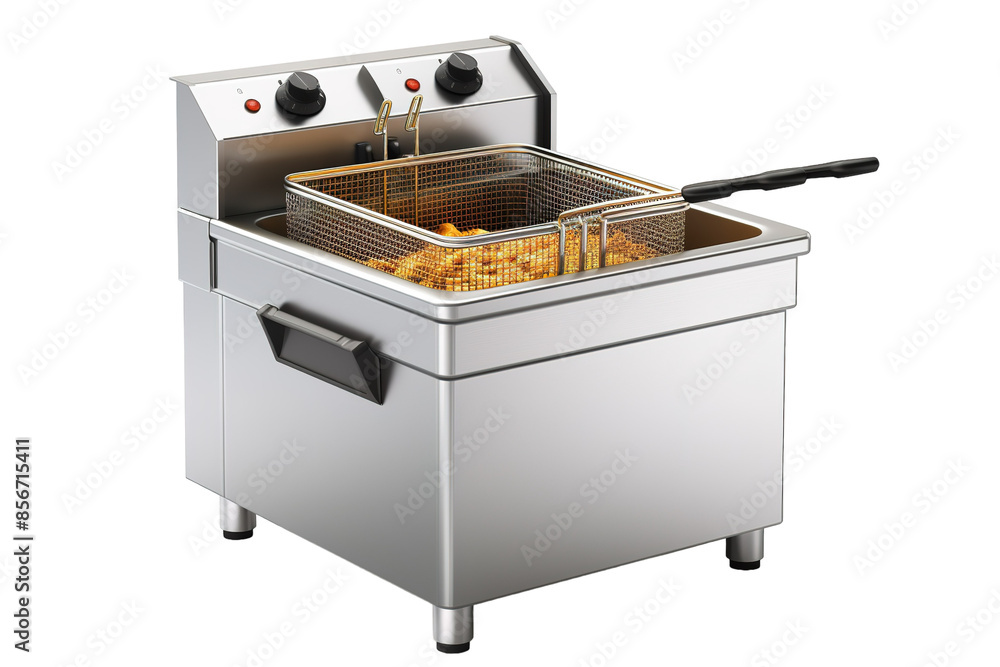 Commercial Deep Fryer With Golden Brown French Fries on a Clear PNG or ...