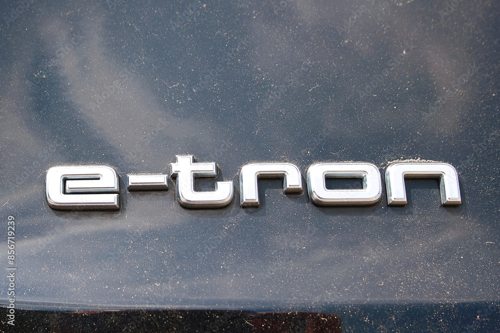 Minsk, Belarus. Jun 2, 2024. E-tron emblem on parked car closeup, sleek ...