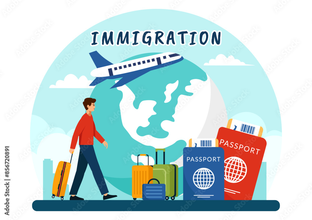 Immigration Vector Illustration, Movement of People with Document Visa ...