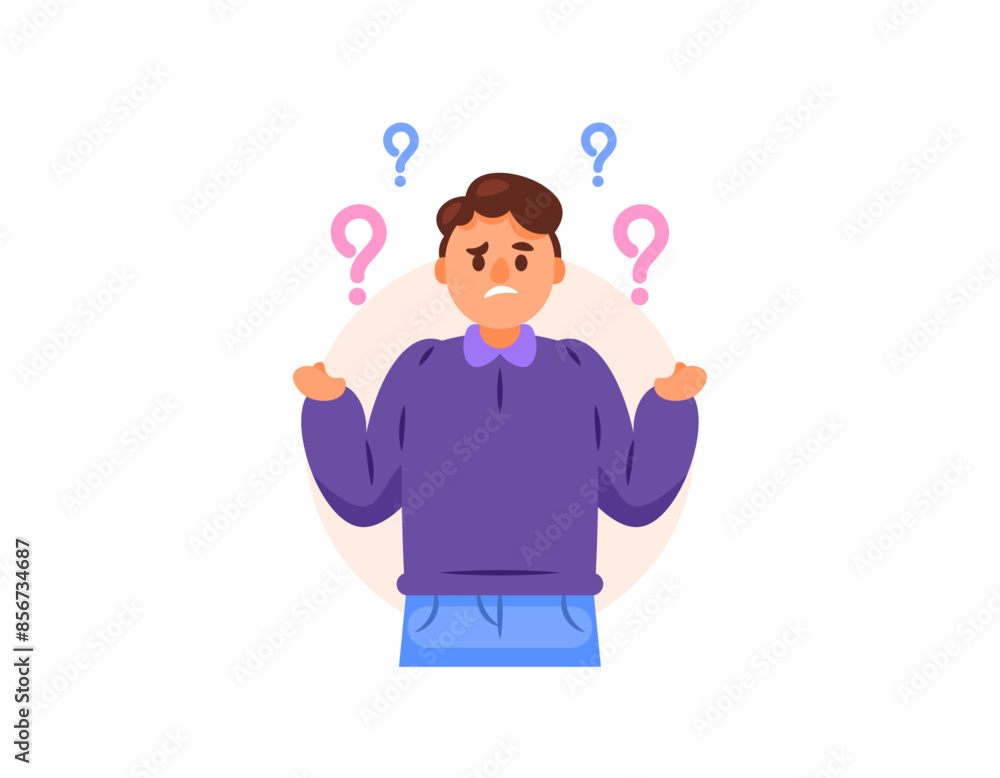 illustration of a man who looks confused. man with question mark ...