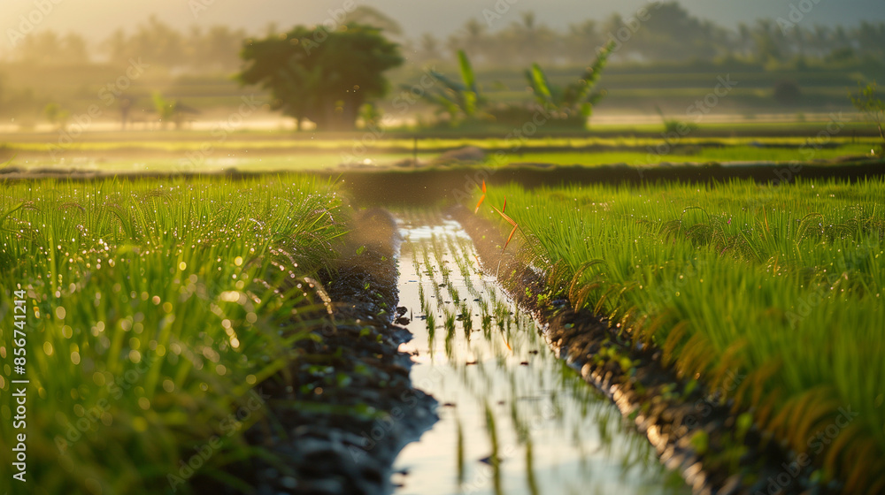 Irrigation of rice fields using groundwater drawn from wells, with a ...