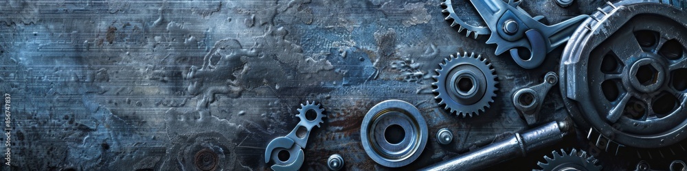 Metal Background Featuring Mechanical Tools, Gears, Wheels, Pipes, and ...