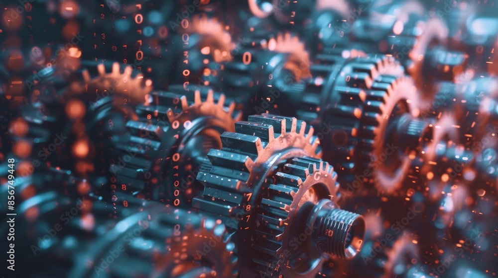 Surreal gears and humanoid hand in red - A surreal depiction of gears ...