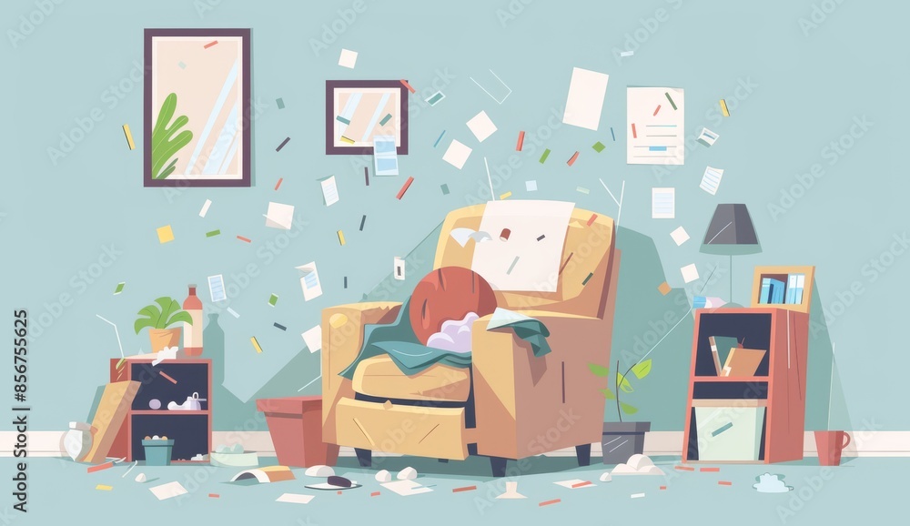 It's a mess in here. Messed up sofa living room cluttered home ...