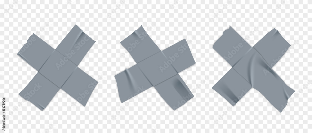 Vector set of 3D realistic silver cross adhesive tape. Torn pieces of ...