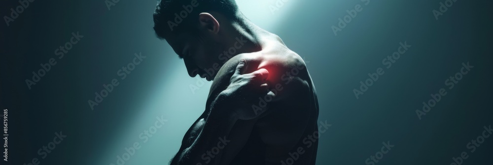 Sports athlete with sore muscles or a bodybuilder with a swollen ...