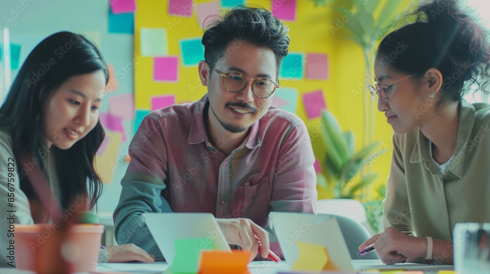 Group of creative professionals brainstorming together in a modern ...