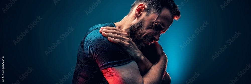 Bodybuilder with back injury or body ache in fitness training or ...