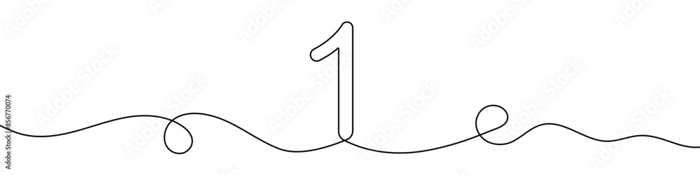 Continuous editable line drawing of number 1. One line drawing of ...