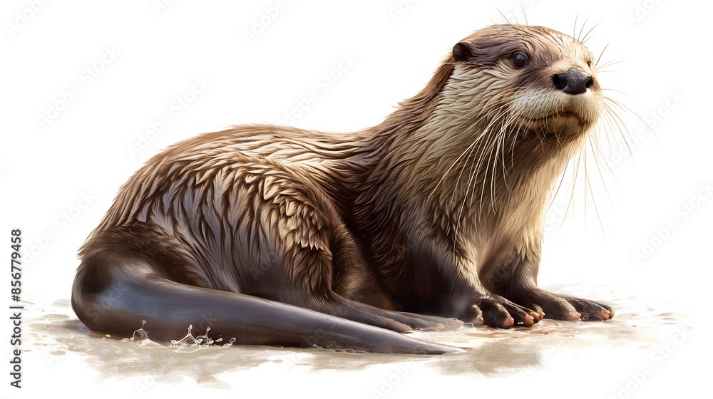 2. Design an isolated image of an otter in its entirety, emphasizing ...