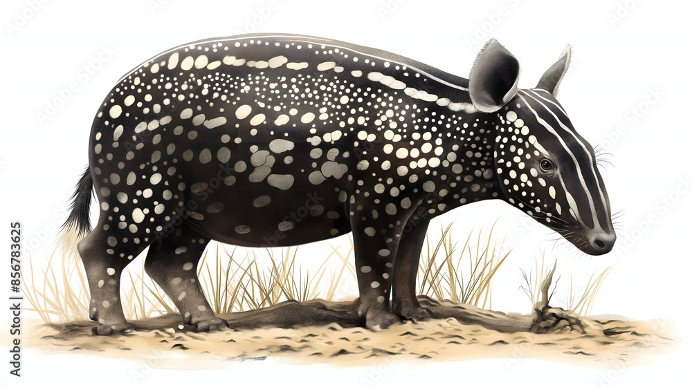 ภาพประกอบสต็อก 3. Produce a detailed artwork of a tapir in a natural ...