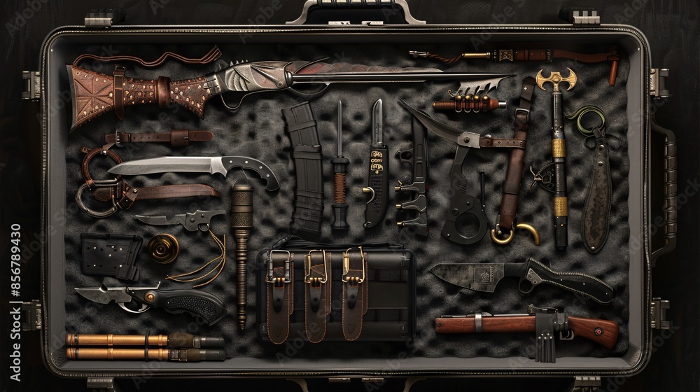 Artistic composition of a modern suitcase with foam padding, featuring ...