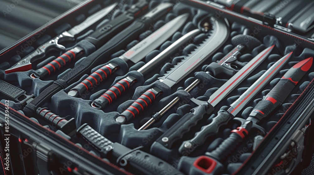 Photorealistic scene of a stylish suitcase with custom foam inserts ...