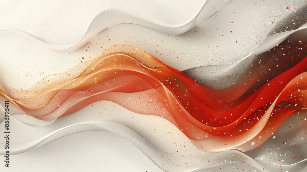 Abstract red and white wavy background with glitter particles creating ...