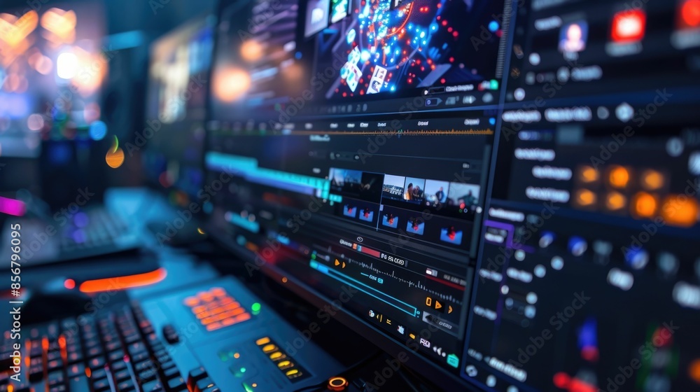 Closeup view of the user interface and various tools and features of a ...