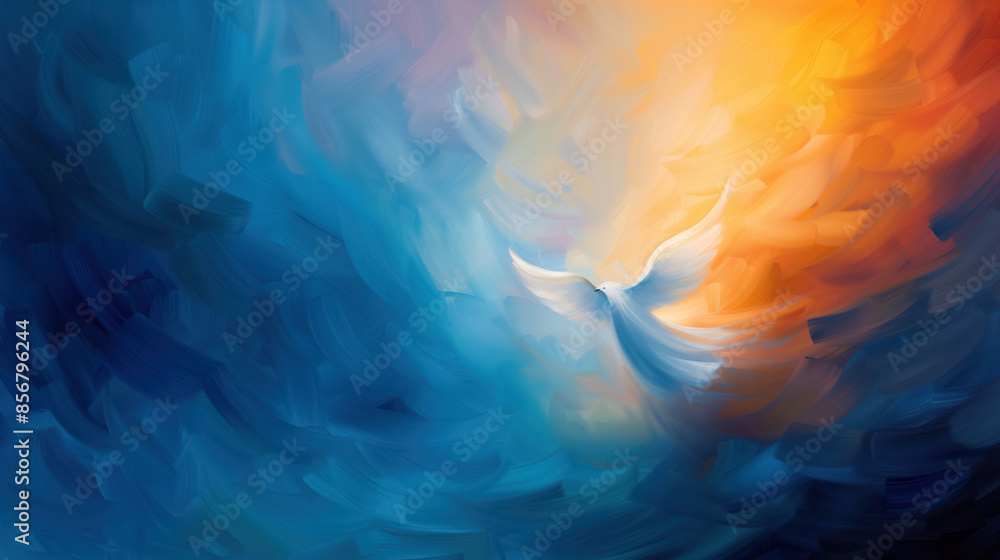 Abstract painting of a dove symbolizing the Holy Spirit, soaring ...