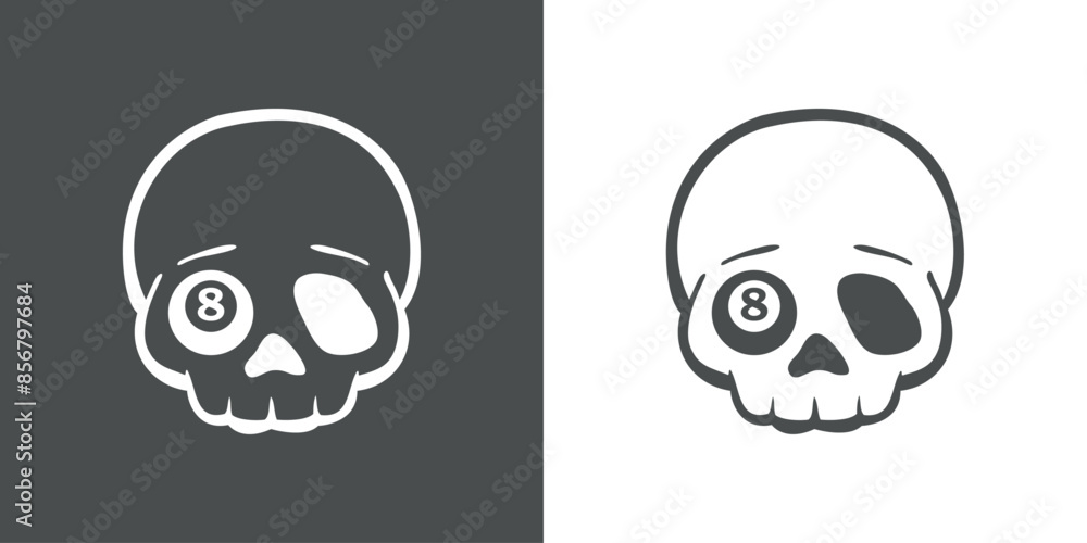 Símbolo pirata. Logo de calavera humana con pelota número 8 de billar ...