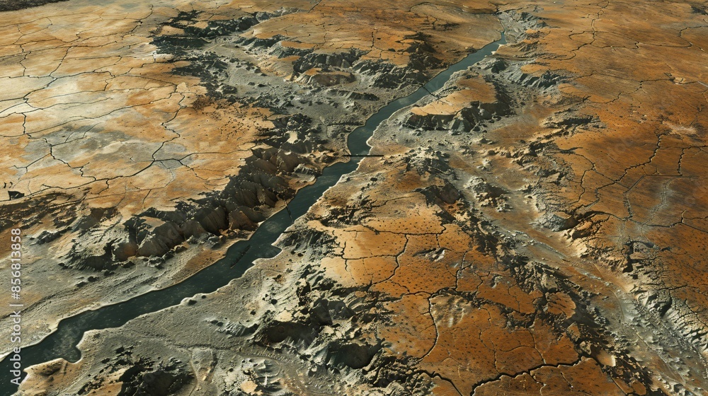 An ultra-sharp and clear image of a drought-affected region, with ...