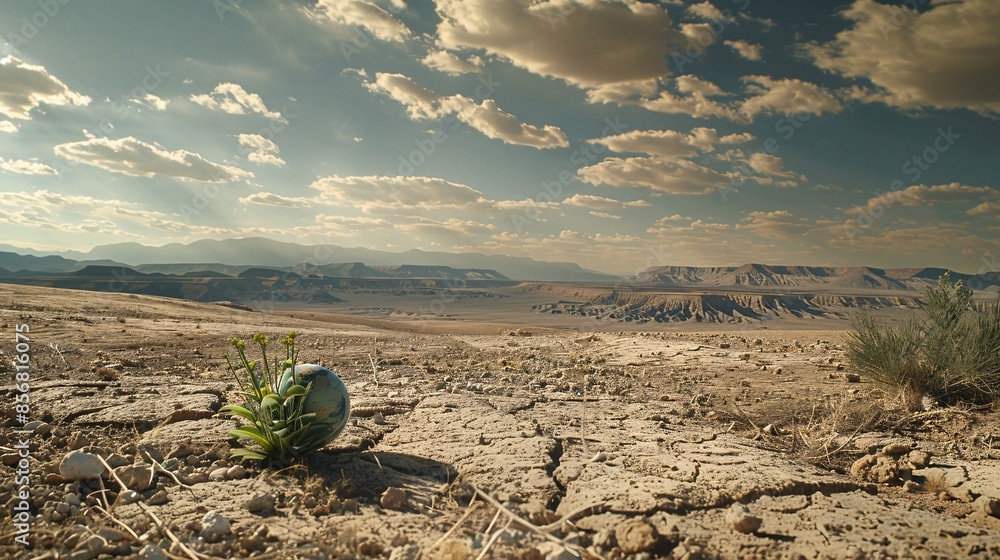 A clear and highly detailed photograph of a desertified landscape with ...