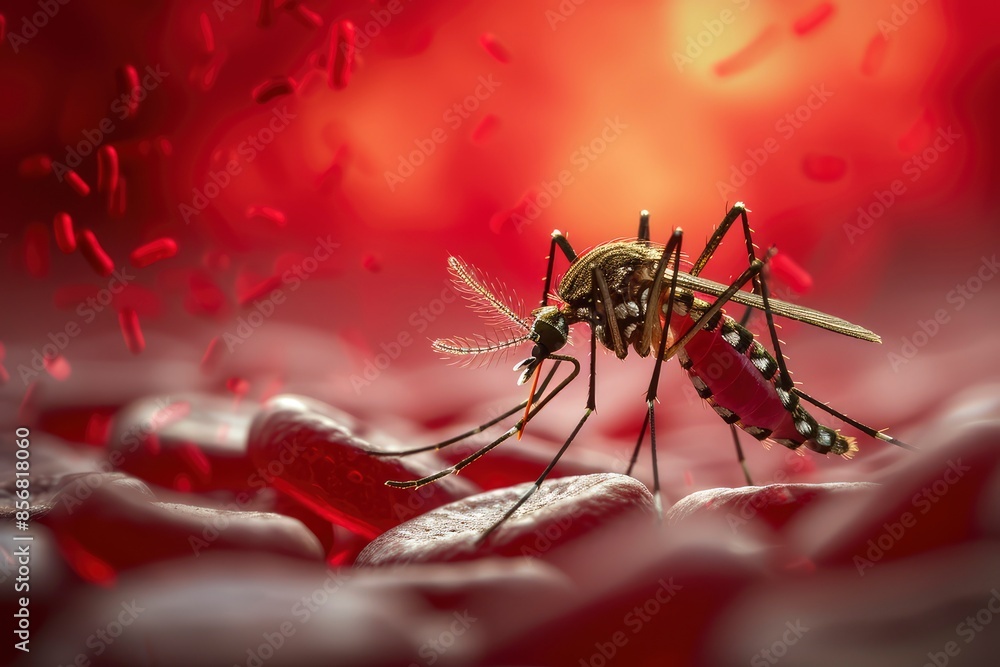 Extreme macro photograph of a mosquito on a child's arm, focusing on ...