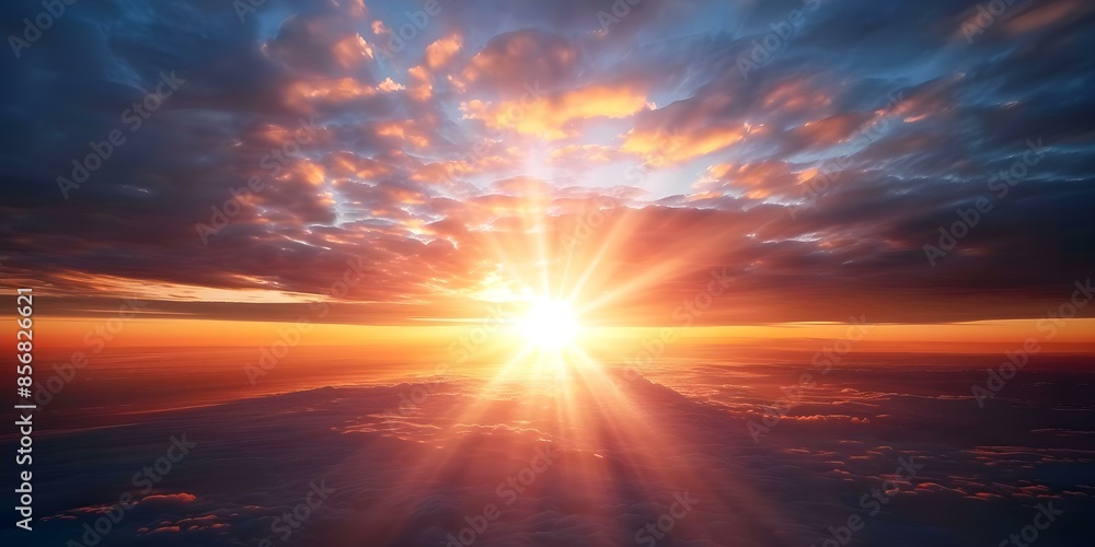 Beautiful sunrise symbolizing the ascension of Jesus Christ. Concept ...