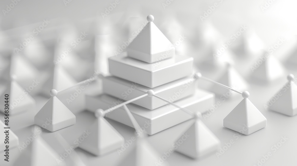 Abstract 3D illustration of a hierarchical network with pyramids ...
