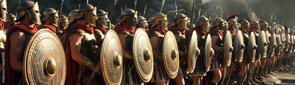 A Line of Roman Legionnaires Armed with Swords and Shields - A close up ...