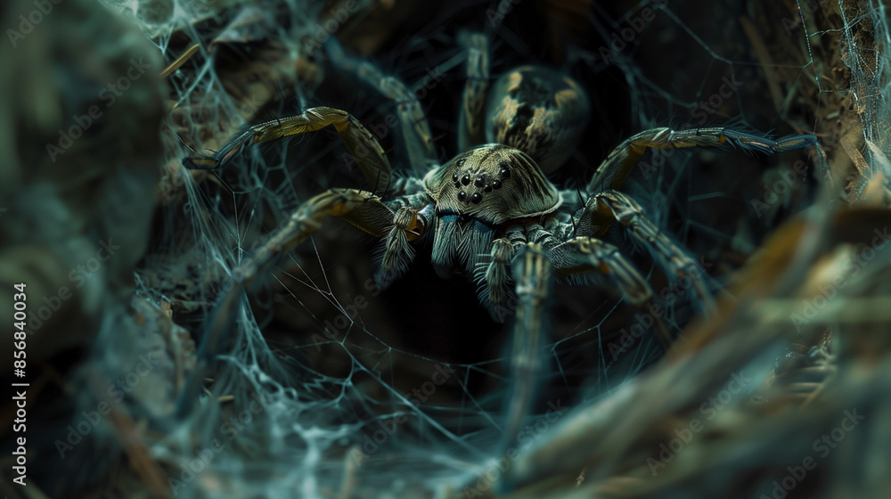 Wolf Spider in a nest, macro photography, wolf spider with a large body ...