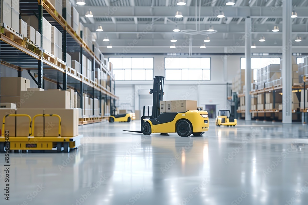 Modern storehouse. Huge distribution warehouse with high shelves ...