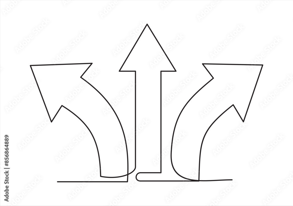 Three arrows one line drawing vector. Three black arrows continuous ...