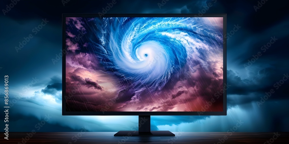 ภาพประกอบสต็อก Detailed weather map on highdefinition monitor with ...