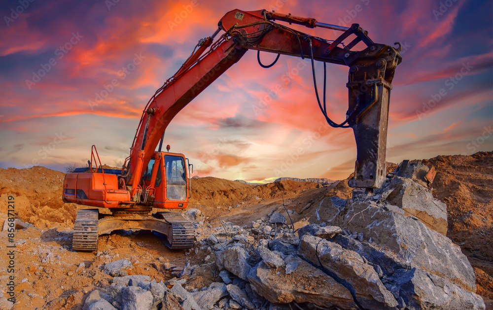 Excavator jackhammer for demolition. Excavator hydraulic breaker hammer ...