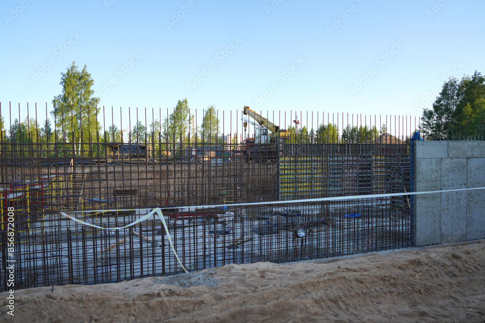 Formwork on Сonstruction site. Monolithic slab foundation and concrete ...