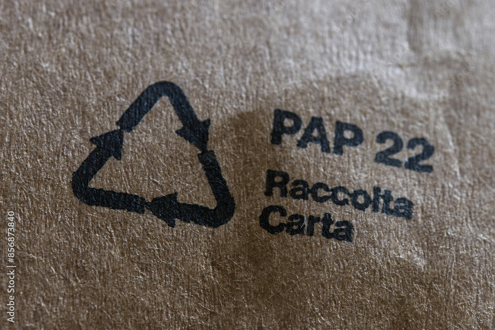 Paper recycling symbol PAP 22 raccolta carta. Stock Photo | Adobe Stock