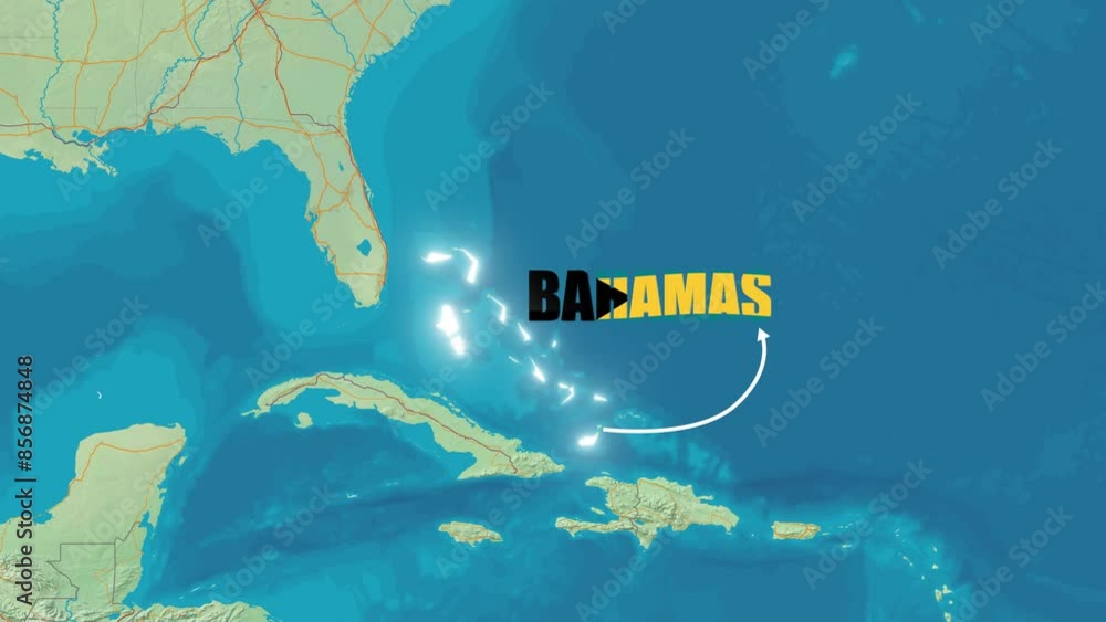 Bahamas Map Animation Flag Effect and stroke line with title Animation ...