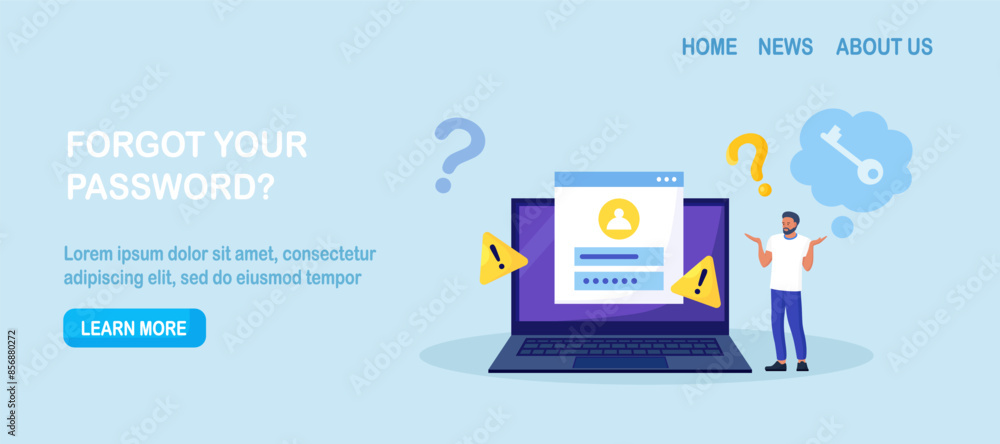 Confused man forgetting her password for web page. User assistance and ...