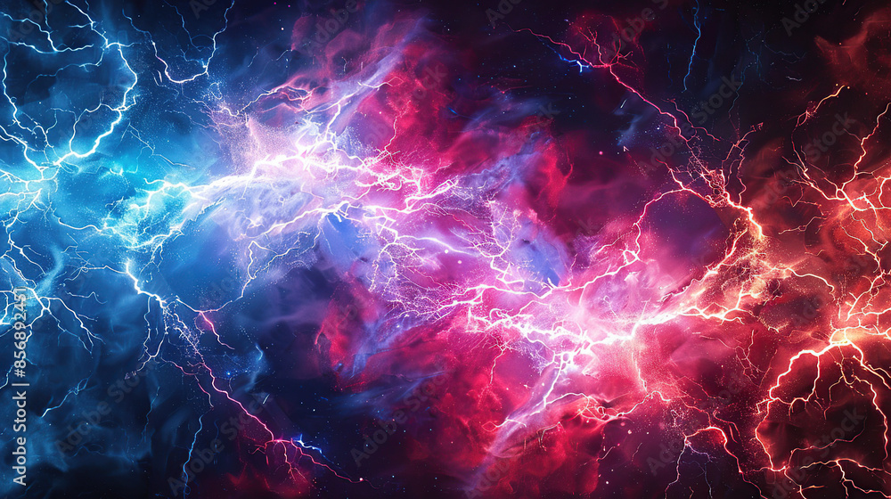 Red and blue lightning background, abstract energy background with ...