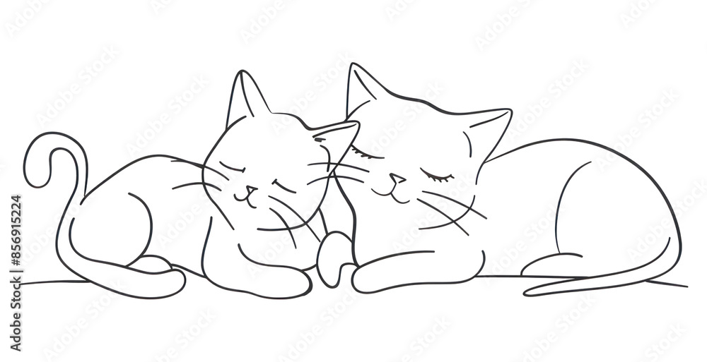 PNG Continuous line drawing cute cat and kitten art illustrated sketch ...