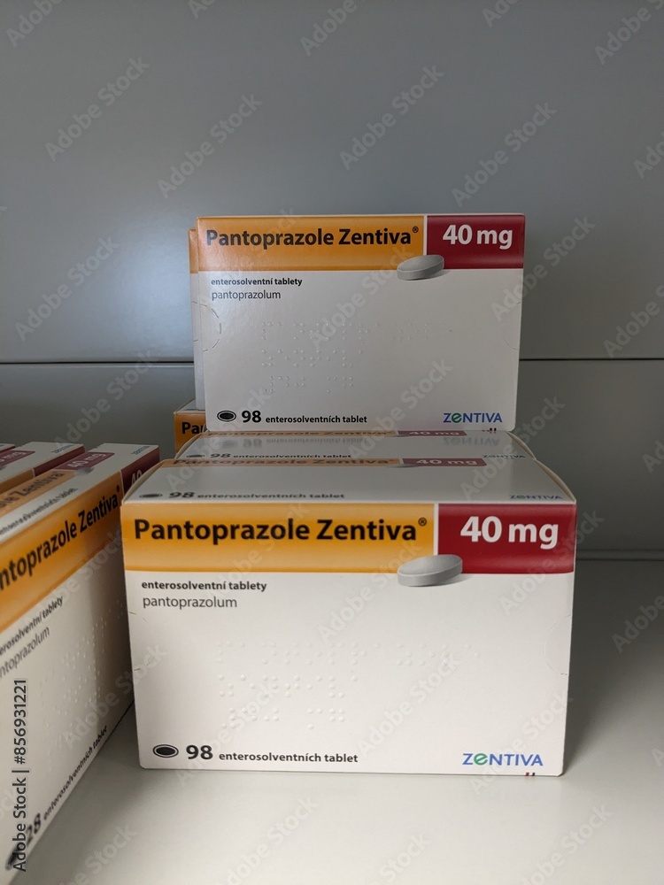 Prague,Czech republic-June 17 2024:PANTOPRAZOLE Zentiva box of ...