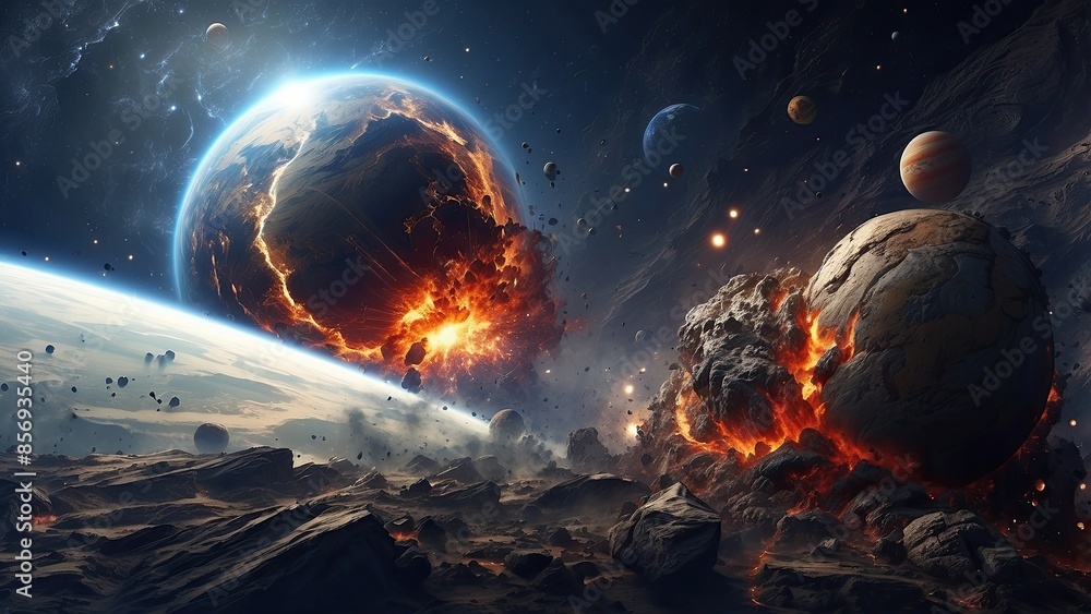 Explosion of a planet. Destroying the Earth. meteor mishap. Earth ...
