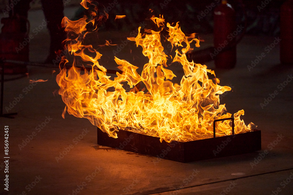Cropped view of people in fire extinguishing approach training Stock ...