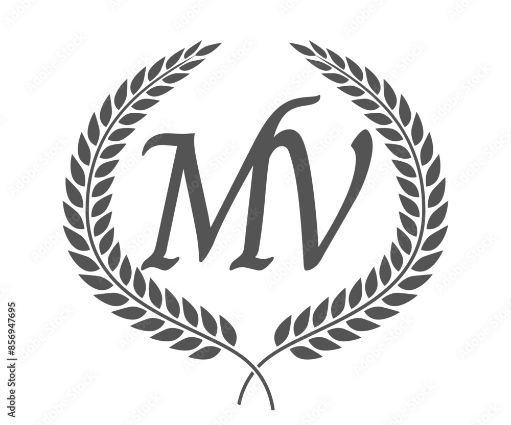 Initial letter M and V, MV monogram logo design with laurel wreath ...