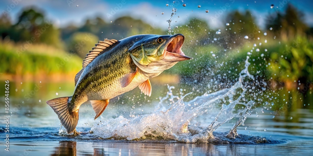 Largemouth bass jumping out of the water, freshwater, fish, wildlife ...